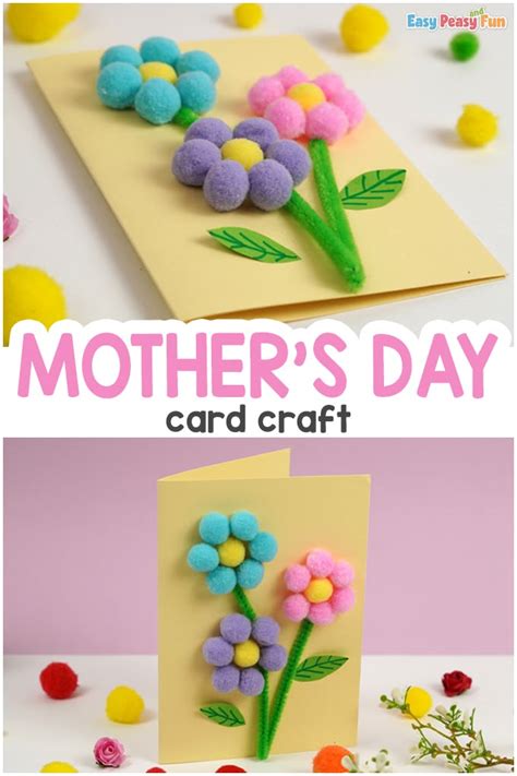 Diy Mothers Day Card Pom Pom Flowers Mothers Day Diy Mothers Day