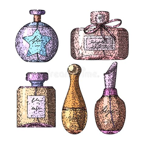 Perfum Bottle Female Set Sketch Hand Drawn Vector Stock Vector