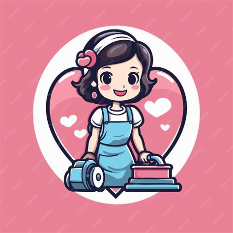 Premium Vector Cute Maid Cartoon Vector Illustration Colorful Clip