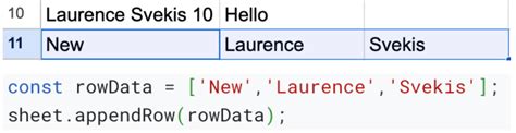 append a row of data to the end of the current sheet coding help tips