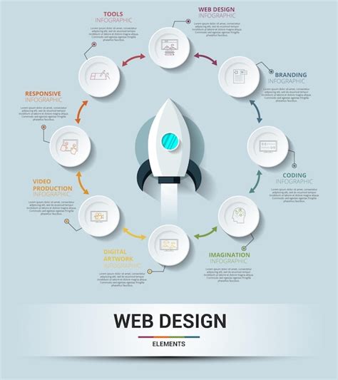 다양한 색상의 인포그래픽 웹 디자인 템플릿 아이콘 프리미엄 벡터