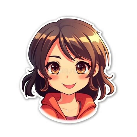 Isolated Anime Smiling Girl Sticker Card Generative Ai Stock