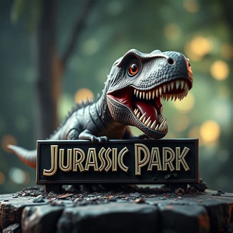 Chibi Jurassic Park Sign With A Tyrannosaurus