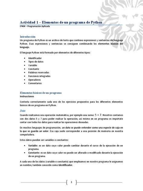 Actividad 1 Elementos Basicos De Un Programa Pdf Programación