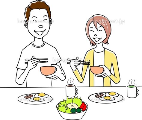朝食を食べながら会話する夫婦のイラスト素材 193050142 イメージマート