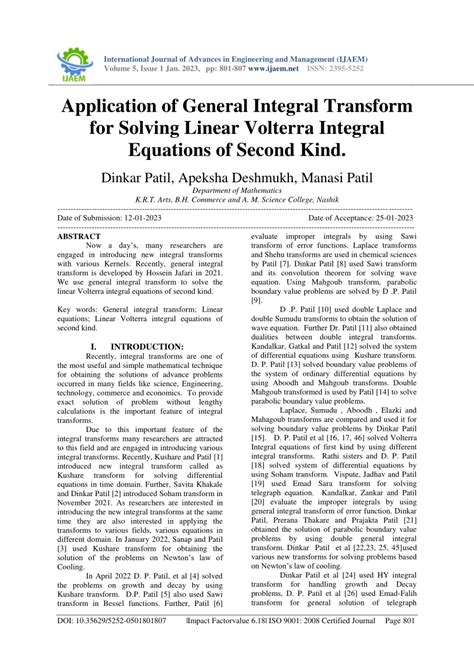 PDF Application Of General Integral Transform For Solving Linear Volterra Integral Equations