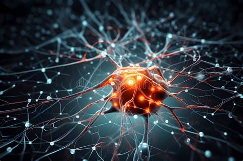 Orange Branched Neural Network With Connection Nodes On Dark Background Stock Illustration