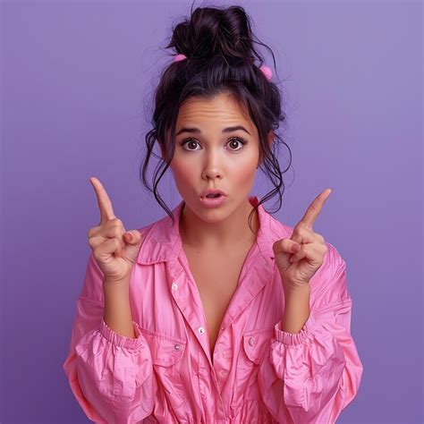 Mulher Focada Dirigindo A Atenção Com Um Gesto De Mão Em Uma Parede Em Branco Imagem Premium