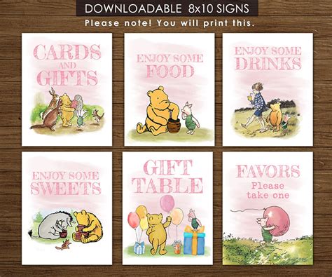 8x10 Classic Winnie The Pooh Table Signs Bundle Pack Birthday