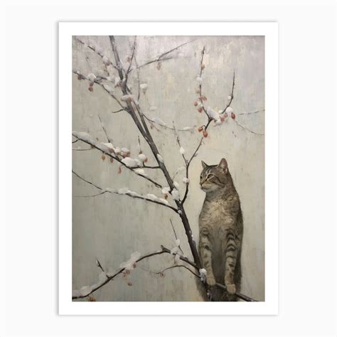 Vintage Winter Animal Painting Bobcat 2 Art Print By Bon Hiver Prints Fy