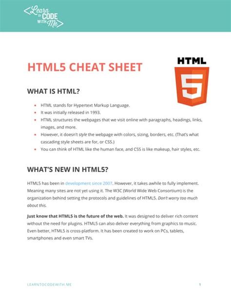 Html5 Cheat Sheet Pdf