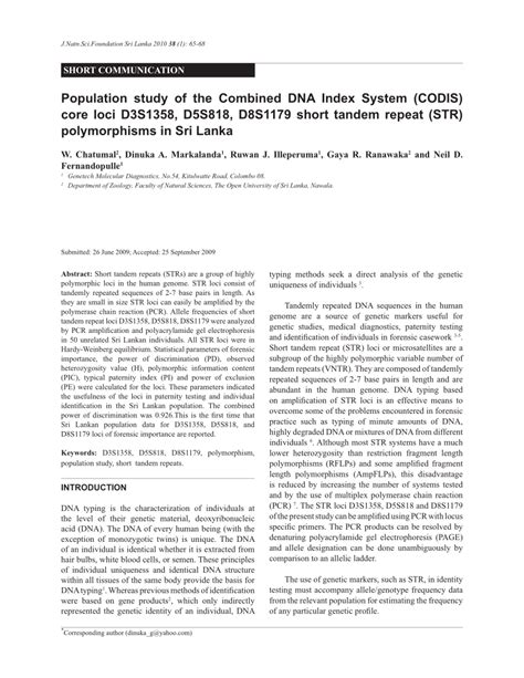 Pdf Population Study Of The Combined Dna Index System Codis Core