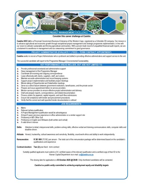 Mike Project Administrator Casidra Closing Date 03 October 2025 Refer