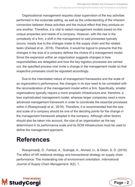 Management Models And Increase In Complexity Free Essay Example