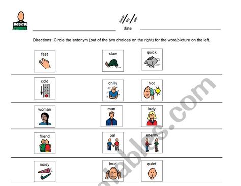 Circle The Antonym Esl Worksheet By Cshelle