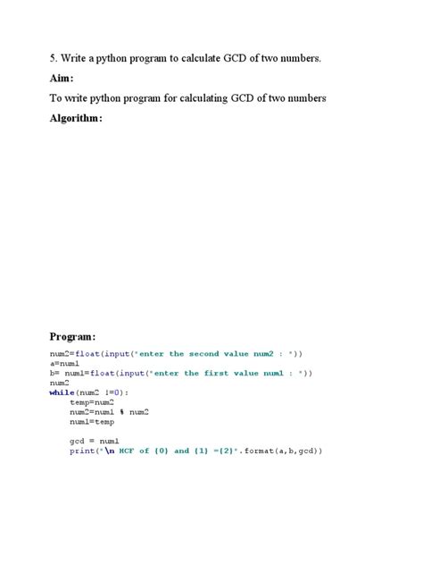 Python Program To Calculate Gcd Pdf