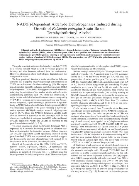 Pdf Nadp Dependent Aldehyde Dehydrogenases Induced During Growth Of