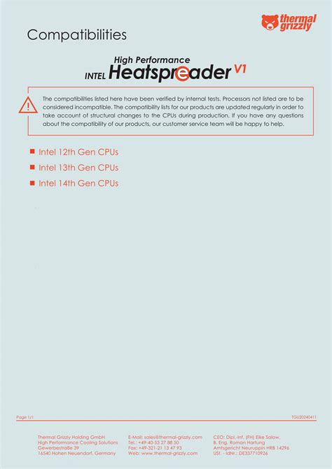 Thermal Grizzly Heatspreader IHS Replacement For Intel LGA1700 PLE Computers
