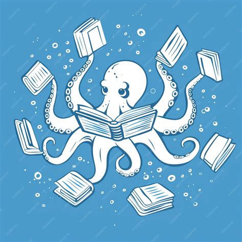 Octopus Reading A Book Surrounded By Books And Bubbles Generative Ai Premium Ai Generated Image