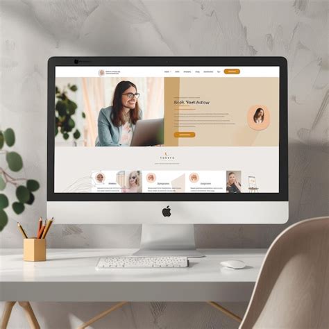 A Computer Monitor With A Woman On The Screen And The Website Website Premium AI Generated Image