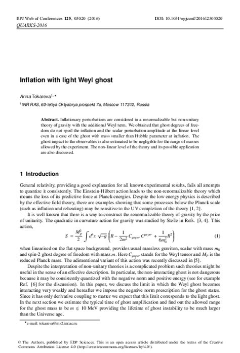 Pdf Inflation With Light Weyl Ghost