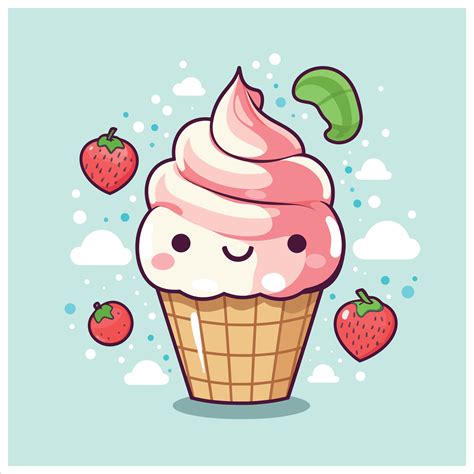 A Cute Ice Cream Flat Illustration Ice Cream Vector Drawing Colorful