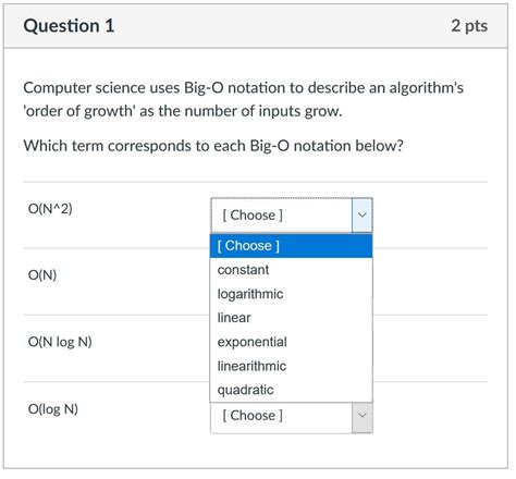 Solved Question 1 2 Pts Computer Science Uses Big O Notation
