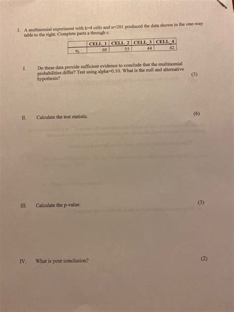 Solved 3 A Multinomial Experiment With K 4 Cells And N 201