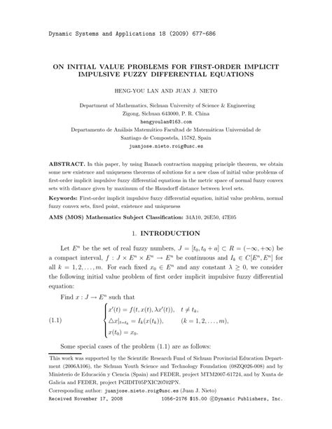 Pdf On Initial Value Problems For First Order Implicit Impulsive Fuzzy Differential Equations