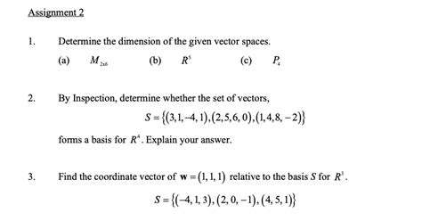 Solved Assignment Determine The Dimension Of The Given Chegg Com
