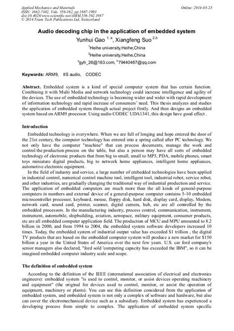 Audio Decoding Chip In The Application Of Embedded System Scientificnet