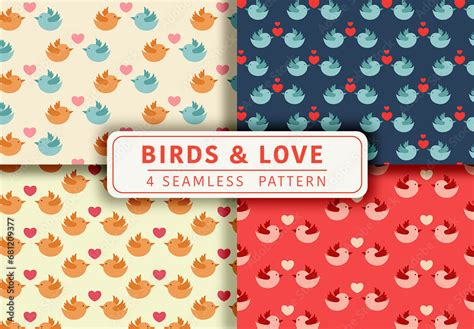 Mockup Of 4 Customizable Repeatable Patterns Birds And Hearts Stock Template Adobe Stock