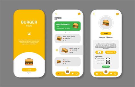 Premium Vector Online Burger Ordering App Interface Design Template