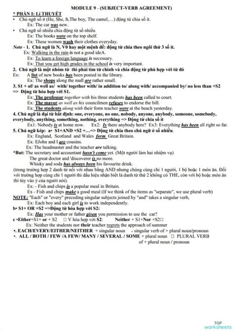 Module 9 Subject Verb Agreement Interactive Worksheet Topworksheets
