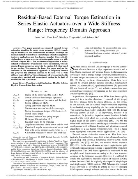 Pdf Residual Based External Torque Estimation In Series Elastic