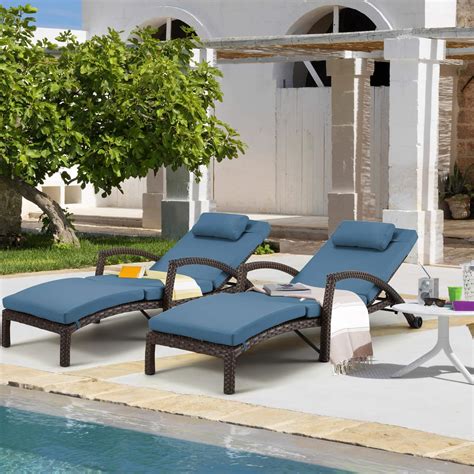 Homrest Patio Lounge Pool Chaise Outdoor Wicker Chair Blue