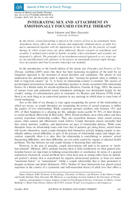 Pdf Integrating Sex And Attachment In Emotionally Focused Couple Therapy