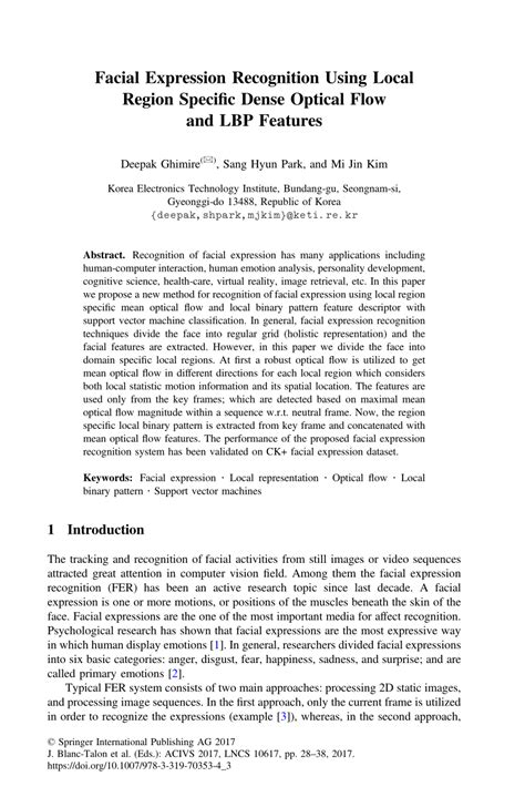 Pdf Facial Expression Recognition Using Local Region Specific Dense Optical Flow And Lbp Features