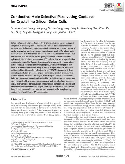 Pdf Conductive Hole Selective Passivating Contacts For Crystalline