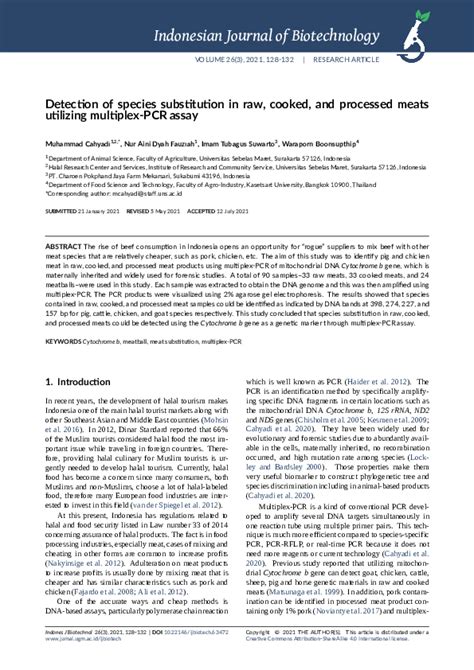 Pdf Detection Of Species Substitution In Raw Cooked And Processed Meats Utilizing Multiplex