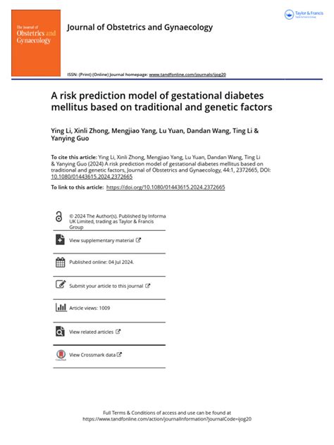 A Risk Prediction Model Of Gestational Diabetes Mellitus Based On