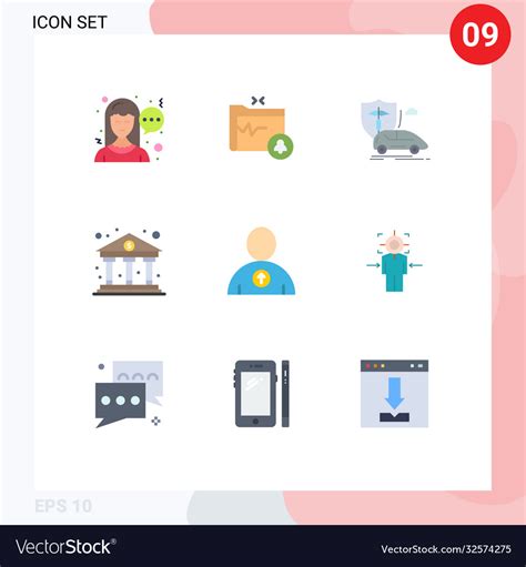 Mobile Interface Flat Color Set 9 Pictograms Vector Image