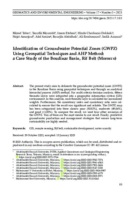 Pdf Identification Of Groundwater Potential Zones Gwpz Using Geospatial Techniques And Ahp