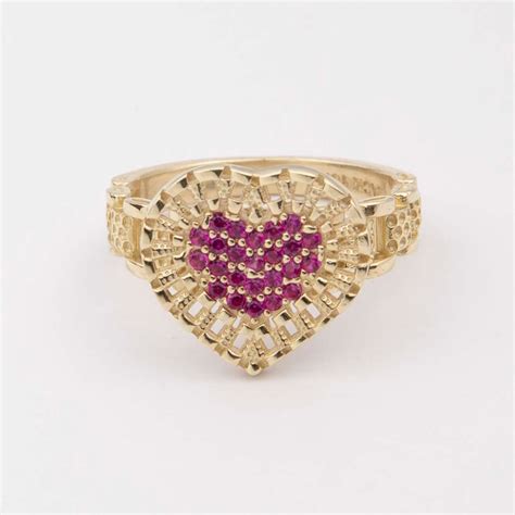 Railroad Design Colorful Cz Heart Ring 10k Yellow Gold Etsy