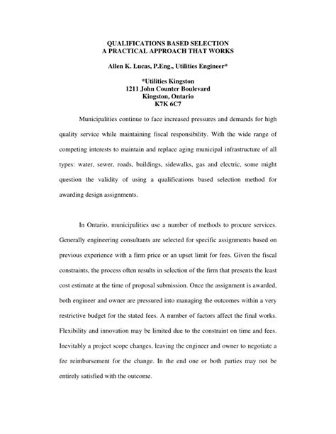 Pdf Qualifications Based Selection A Practical Approach That Works