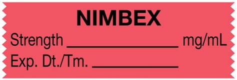 Medical Use Labels Anesthesia Tape Nimbex Mgml 1 12 X 12 — Grayline Medical