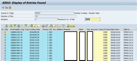SAP FICO Corner SAP Product Costing Cost Estimates Tables
