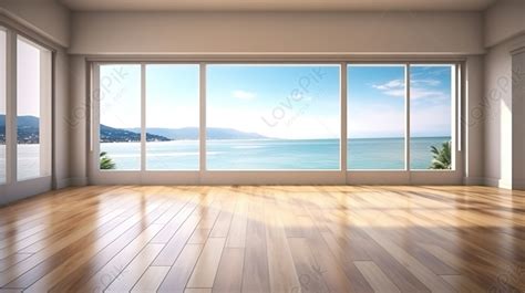 나무 바닥과 해변 테라스 3d 렌더를 갖춘 넓은 빈 방 바다 전망 배경 해변 휴가 배경 여름 방학 배경 이미지 Hd 바다 전망 해변 휴가 여름 방학 배경 사진