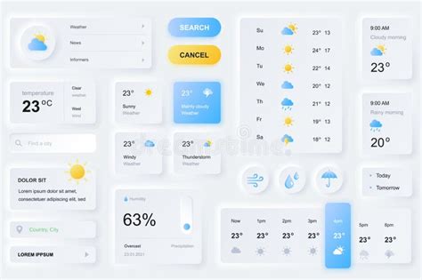 User Interface Elements For Weather Forecast Mobile App Unique