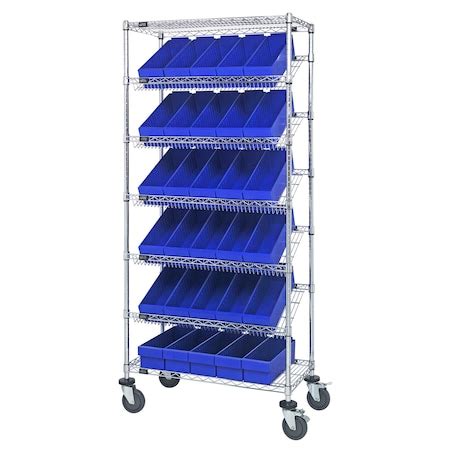 Quantum Storage Systems Wire Shelving Unit W30 Blue Bins Mobile Mwrs 7